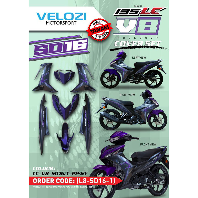COVERSET LC V8 ORIGINAL VELOZI SD16 PURPLE GREY UNGU STRIPE TANAM ...