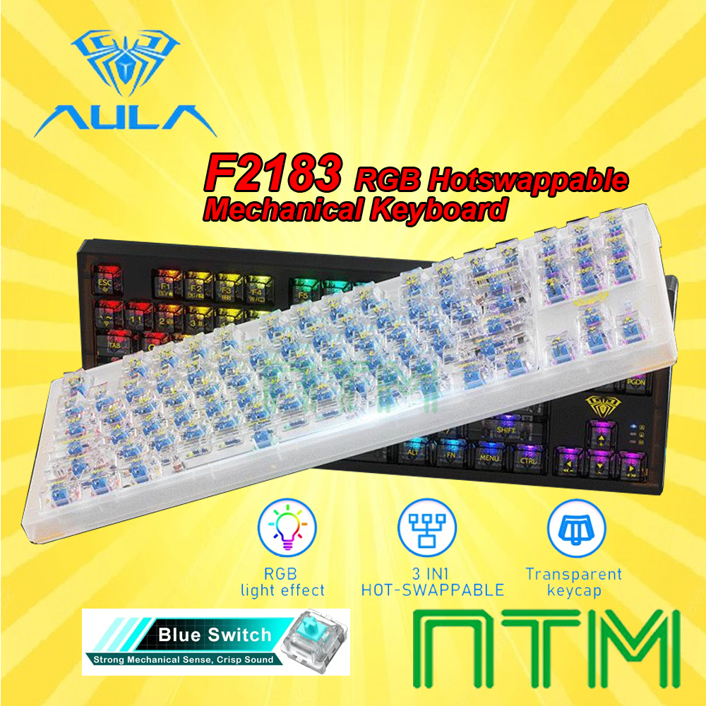 AULA F2183 RGB 87 Keys Hotswap Mechanical Keyboard Bluetooth /wired /2.4G Keyboard Transparent ...