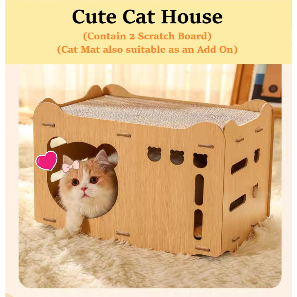 Cute Wood Large Cat House 45cm/ Cat Scratcher House/Scratch Board/Rumah ...