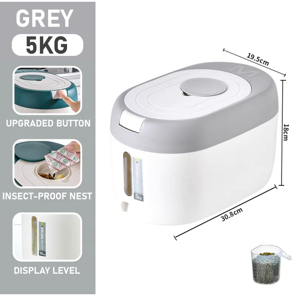 【5kg / 10kg】 Rice Box Airtight Rice Grain Bucket Storage With Rice ...