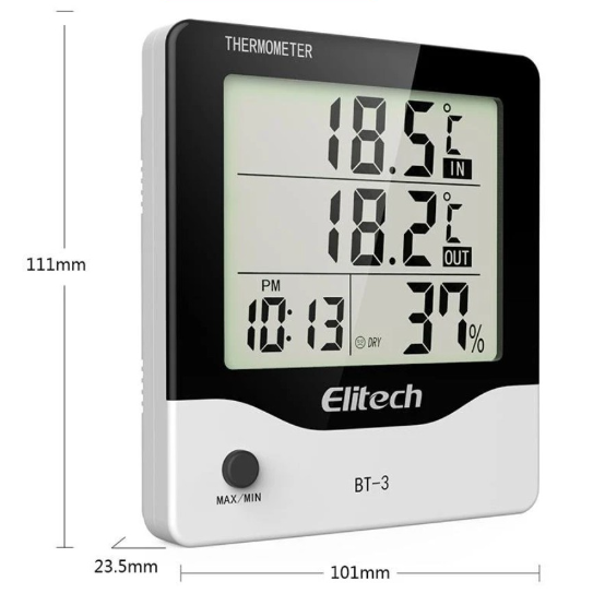 ELITECH BT-3 Thermohygrometer Indoor/Outdoor Digital LCD Thermometer ...