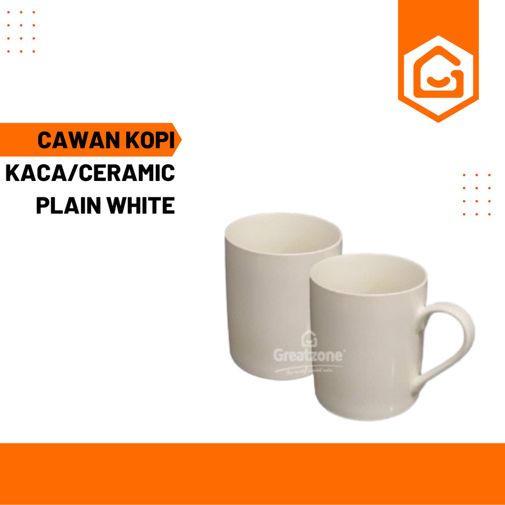 CAWAN KOPI KACA / CERAMIC PLAIN WHITE H9.7CM | Shopee Malaysia