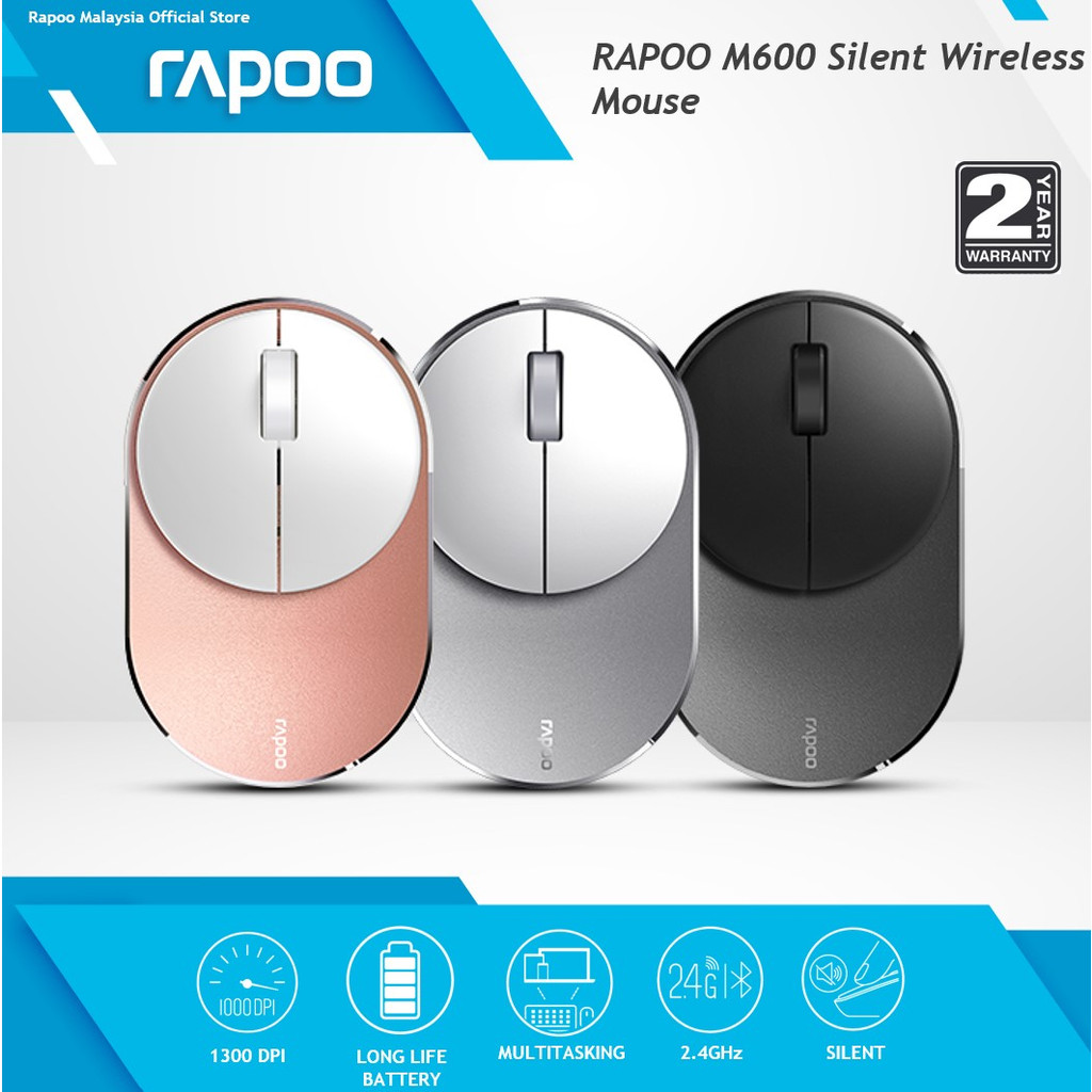 Rapoo M600 Normal Size Multi-mode Wireless Silent Mouse Bluetooth 3.0 4 ...