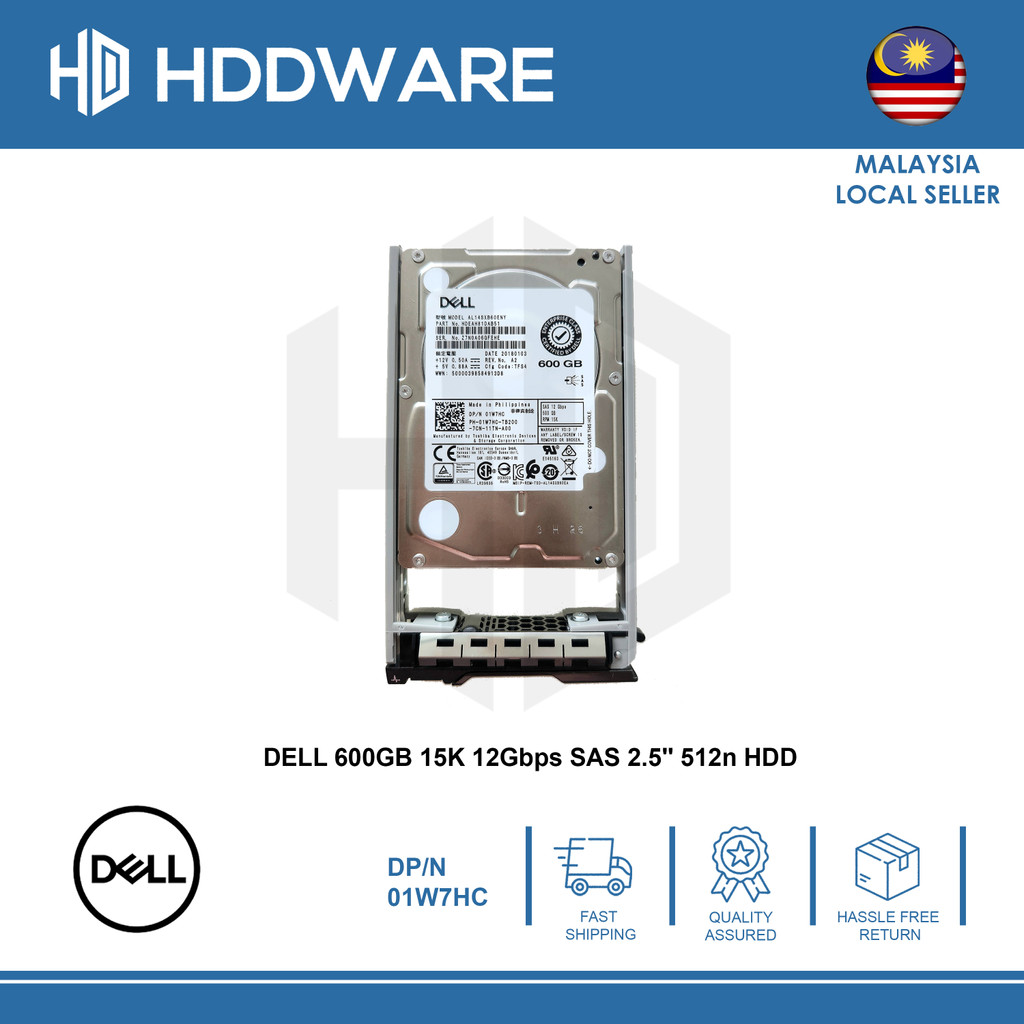 DELL 600GB 15K 12Gbps SAS 2.5'' 512n HDD // 01W7HC // 1W7HC ...