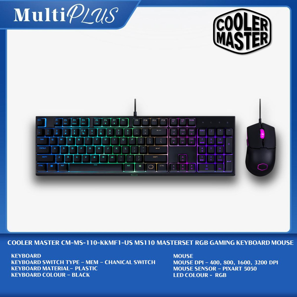 COOLER MASTER CM-MS-110-KKMF1-US MS110 MASTERSET RGB GAMING KEYBOARD ...