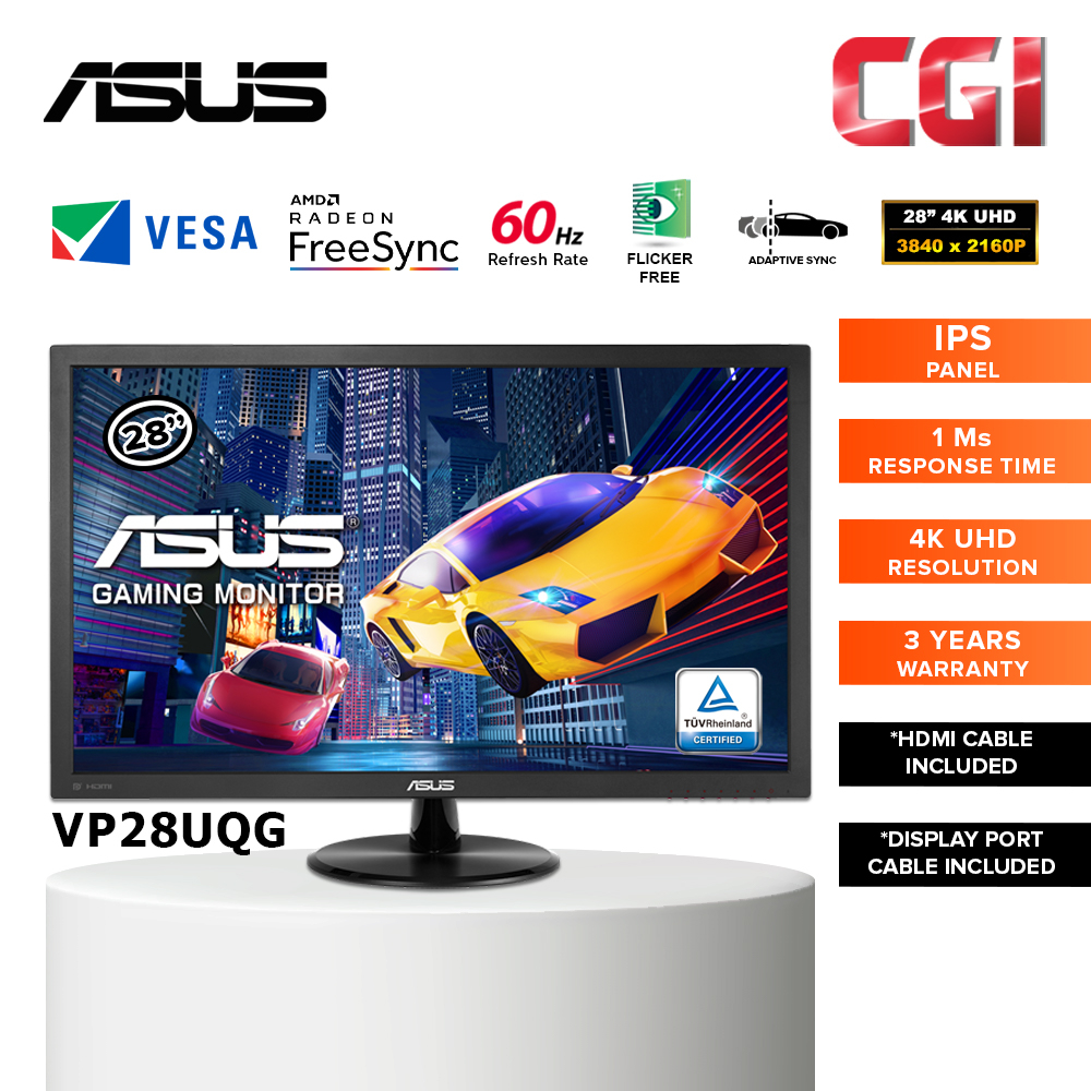 Asus VP28UQG 28" 4K UHD TN Adaptive Sync FreeSync 60Hz 1ms Gaming ...