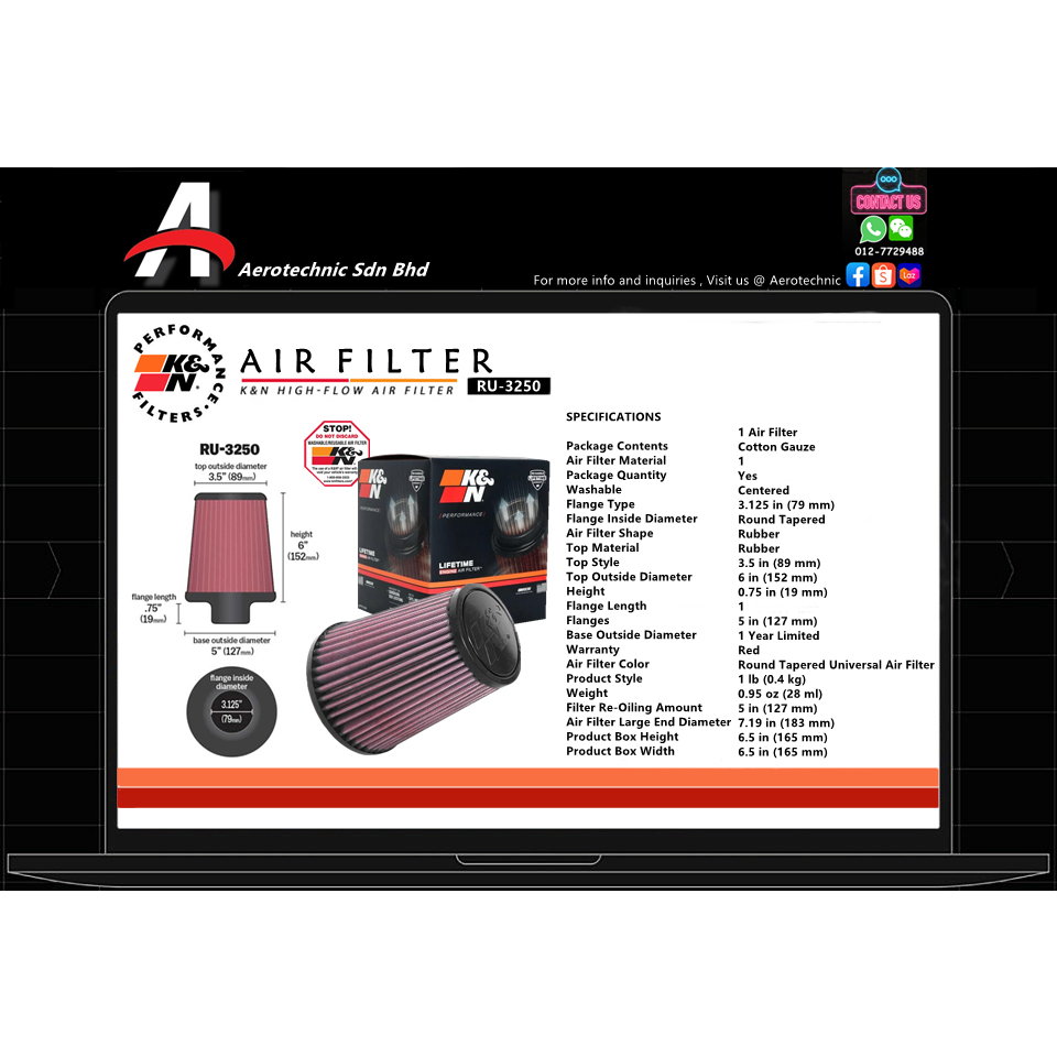 [Ready Stock] K&N USA High Performance Universal Cone Filter 3 Inch ...