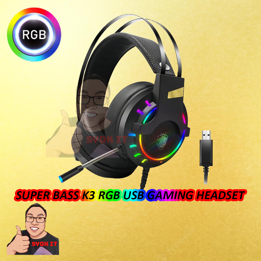 SUPER BASS K3 RGB USB CONNECTION GAMING HEADSET 7.1 SURROUND SOFT ...