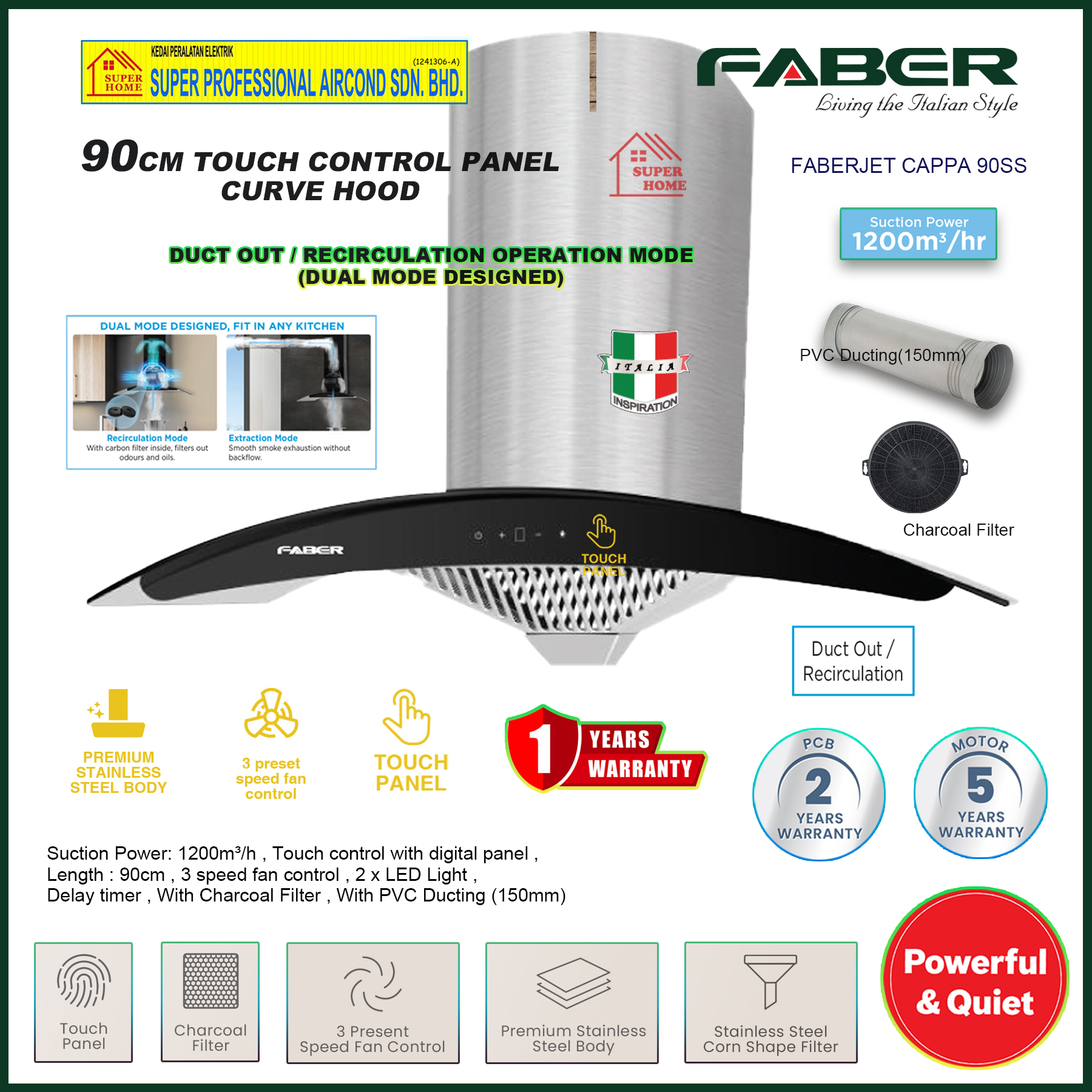 Faber Hood FABERJET CAPPA 90SS 90cm Curve Designer Cooker Hood / Faber ...