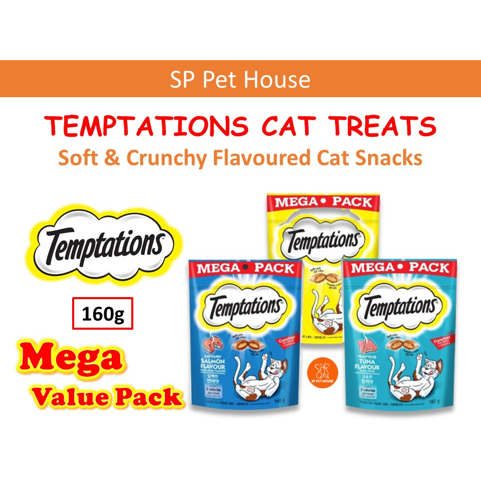 Temptations Cat Treats Mega Pack 160g (Savoury Salmon / Tempting Tuna ...
