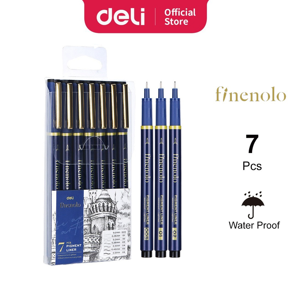 Deli Pigment Liner EQ909 Finenolo Series Black Ink 7 Pcs Different Nibs ...