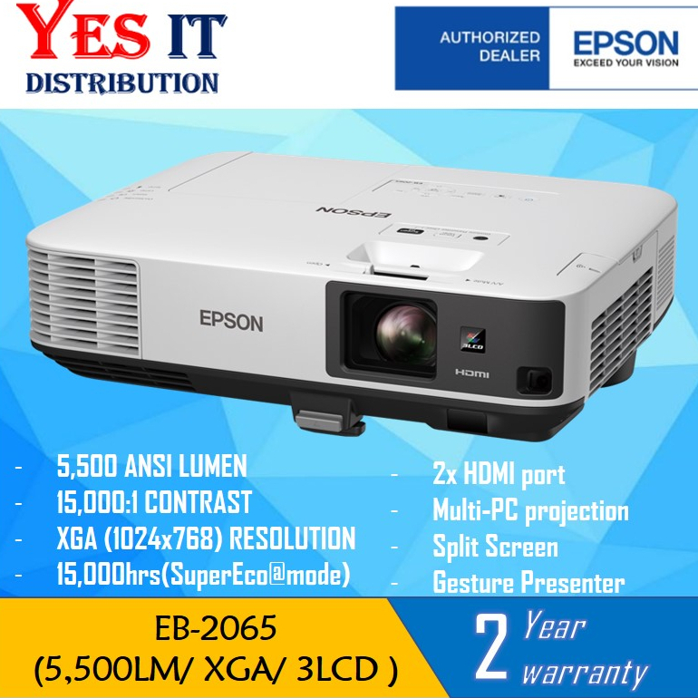 EPSON EB-2065 XGA 3LCD Projector (5500 LUMENS / XGA / 15,000:1 / 10,000 hours in eco-mode ...