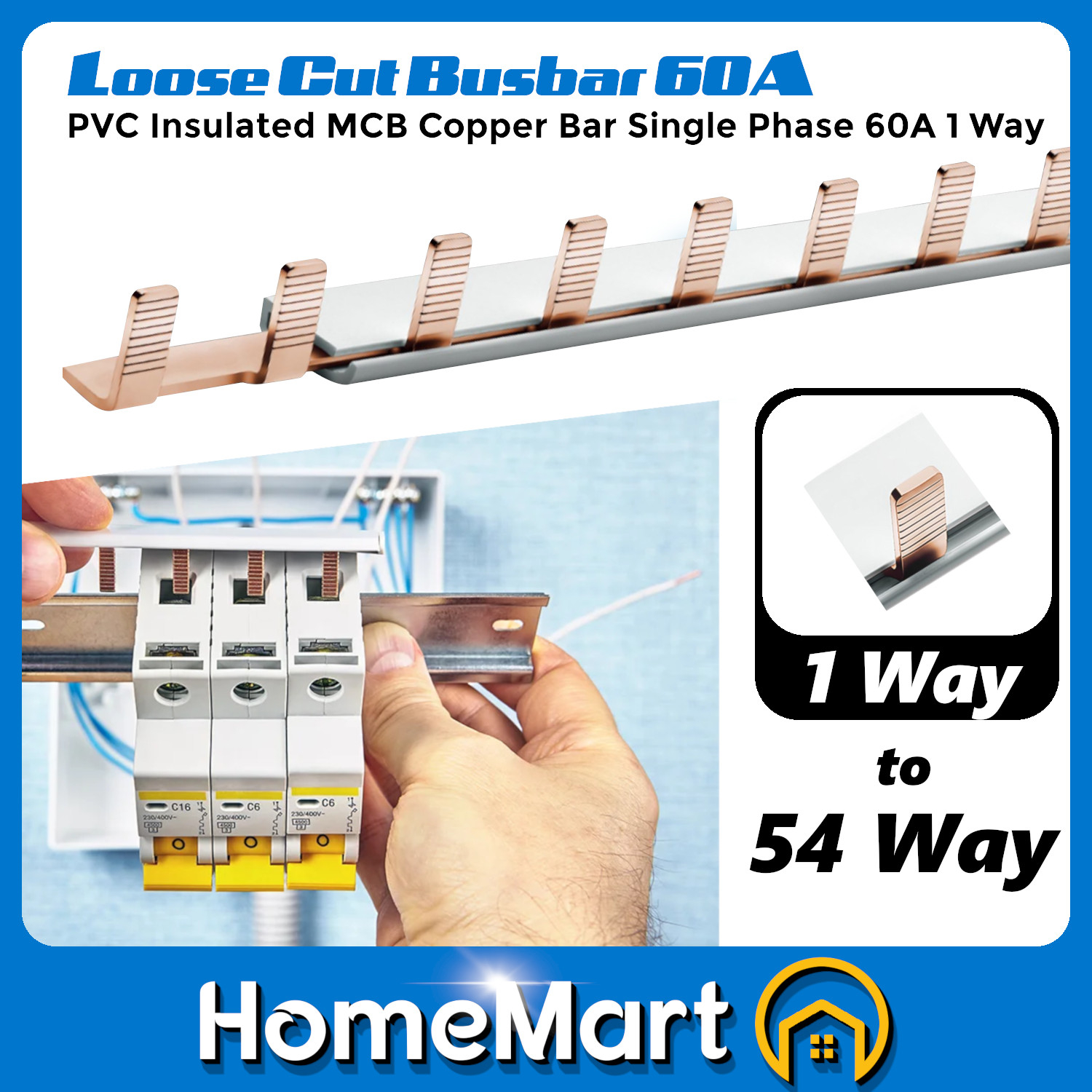 【Loose Cut】 Busbar 60A PVC Insulated MCB Copper Bar Single Phase 60A 【1 ...