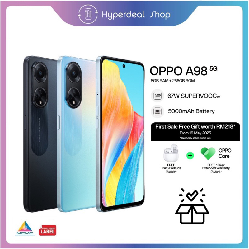 OPPO A98 5G 2023 8GB RAM + 256 GB ROM | 67W SUPERVOOC | 5000mAh Battery | Shopee Malaysia