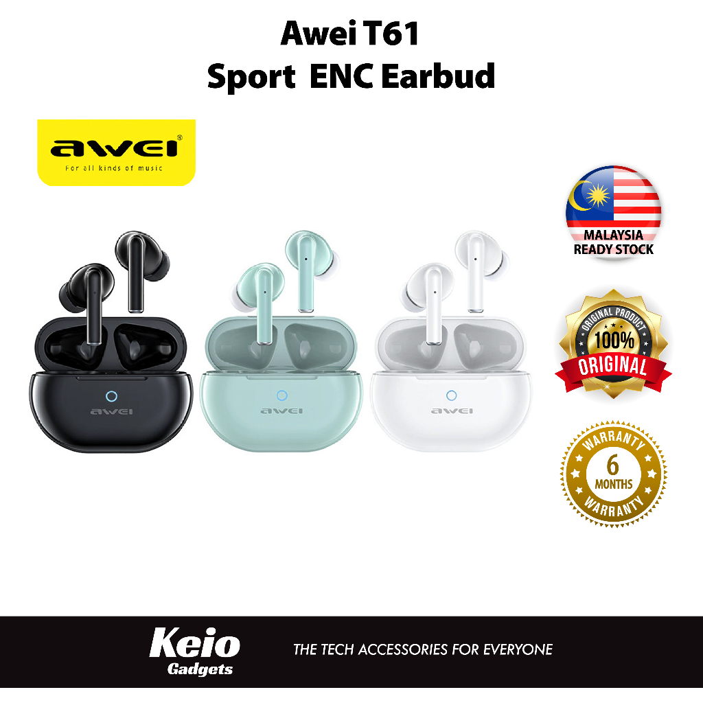 Awei T61 Earphones With Charging Case Wireless Bluetooth 5.3 Earphone ...