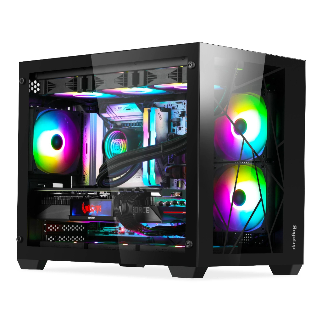 Segotep Lumi II M-ATX Gaming Casing With 3 ARGB Fan - Black/White ...