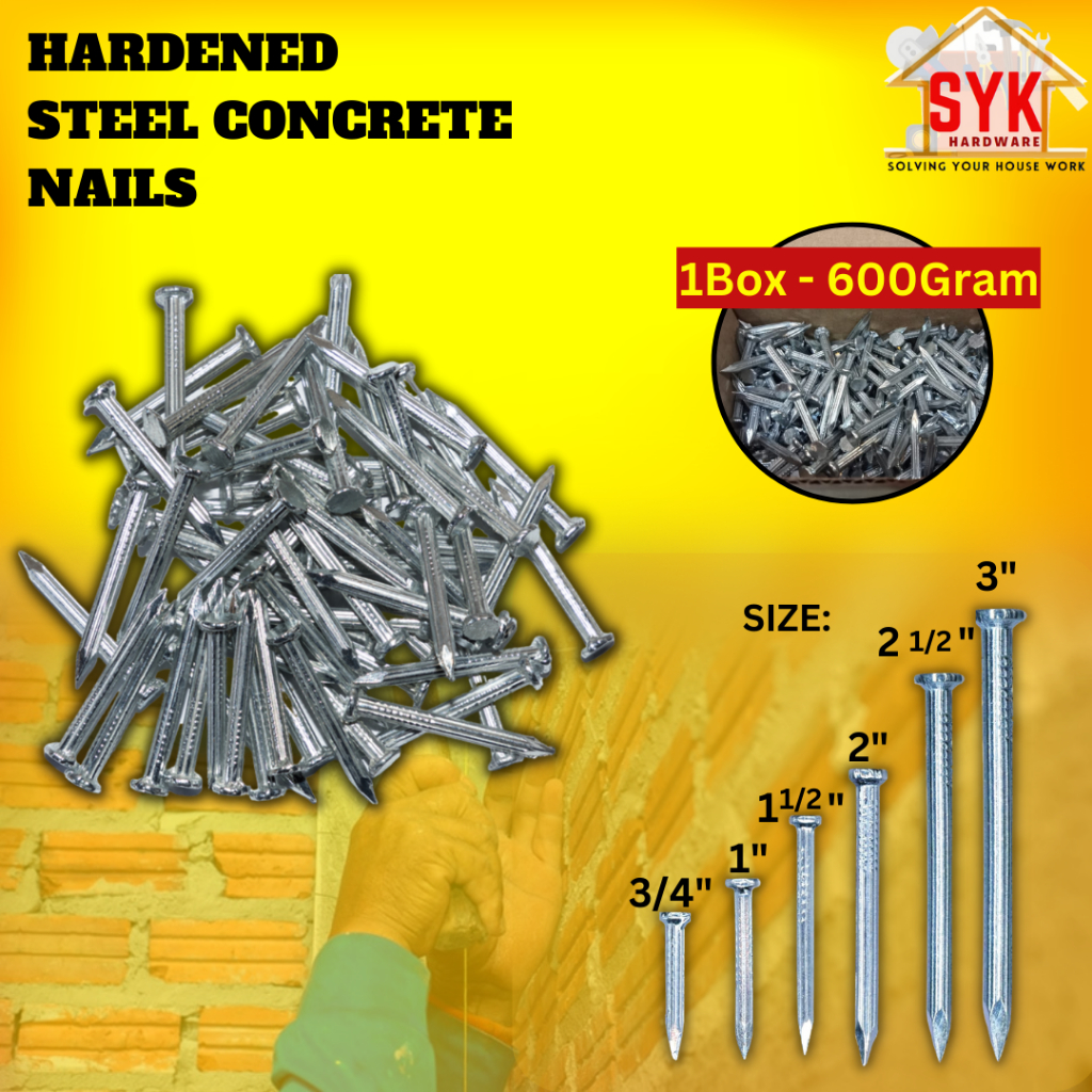 SYK Hardened Steel Concrete Nails Brick Blocks Nails Construction Paku ...