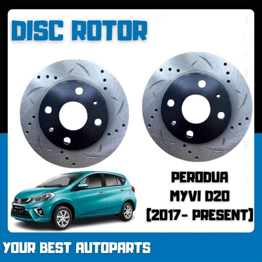 Perodua Myvi D20[2017-present]Disc Rotor Slotted & Drilled Front[2pcs ...