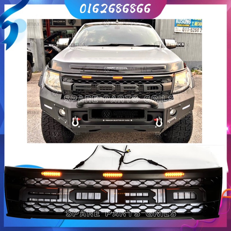 4x4 FORD RANGER T6 FRONT GRILL WITH LED LIGHT GRIILE BLACL COLOUR DEPAN ...
