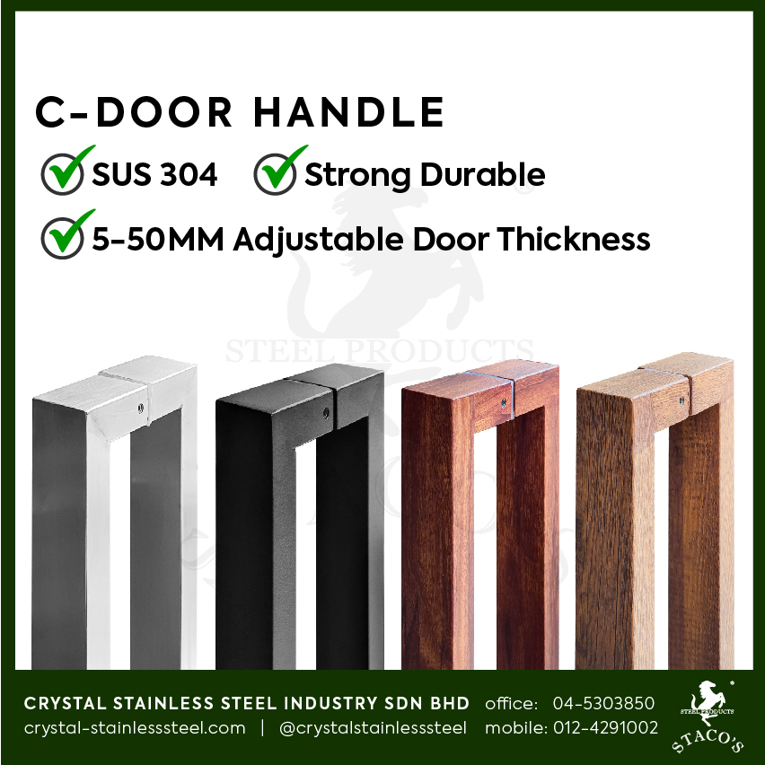 STACOS Stainless Steel 304 C Tempered Glass Wood Door Handle Push Pull Handle Pemegang Pintu ...