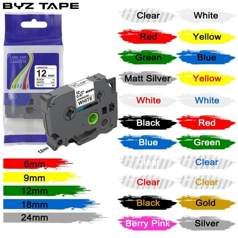 TZE231 6/9/12/18/24mm label tape TZe231 Compatible for Brother p-touch ...