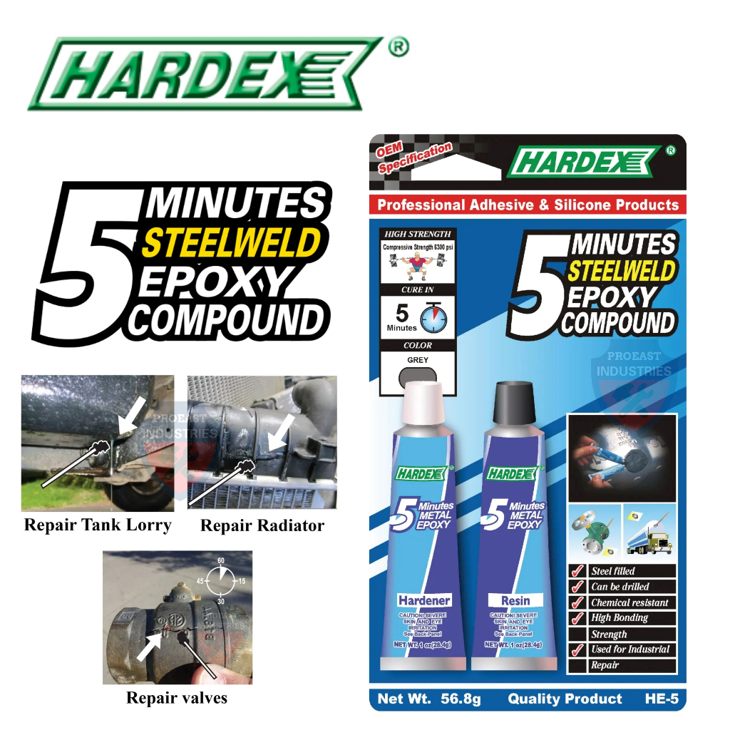 HARDEX HE-5 5 Minutes Steelweld Epoxy Compound 56.8g | Shopee Malaysia
