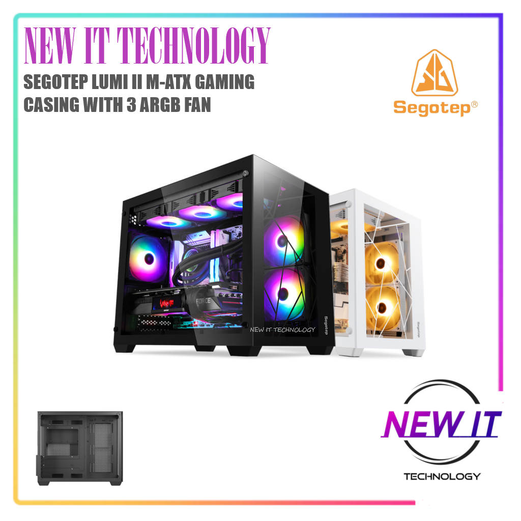 SEGOTEP LUMI II M-ATX PC Desktop Gaming Casing With 3 ARGB Fan (Black ...