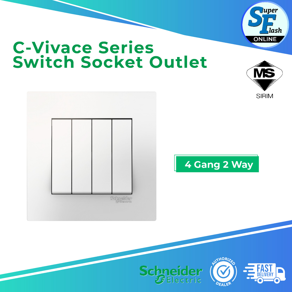 Schneider Electric C-Vivace Series Switch Sockets White 13A USB/4 Gang ...
