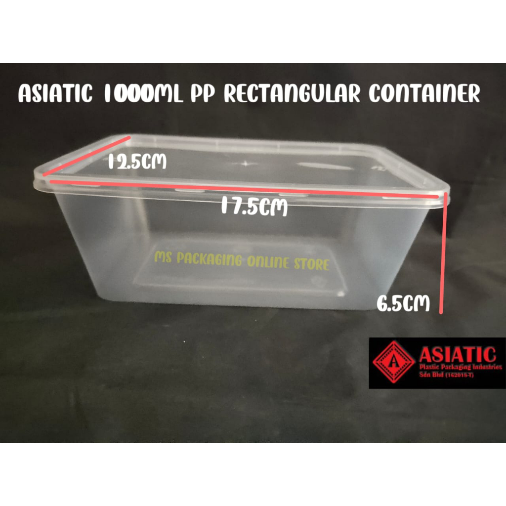 ASIATIC 1000ml PP Rectangular Container with Lid (25sets±) 1000 ml ...