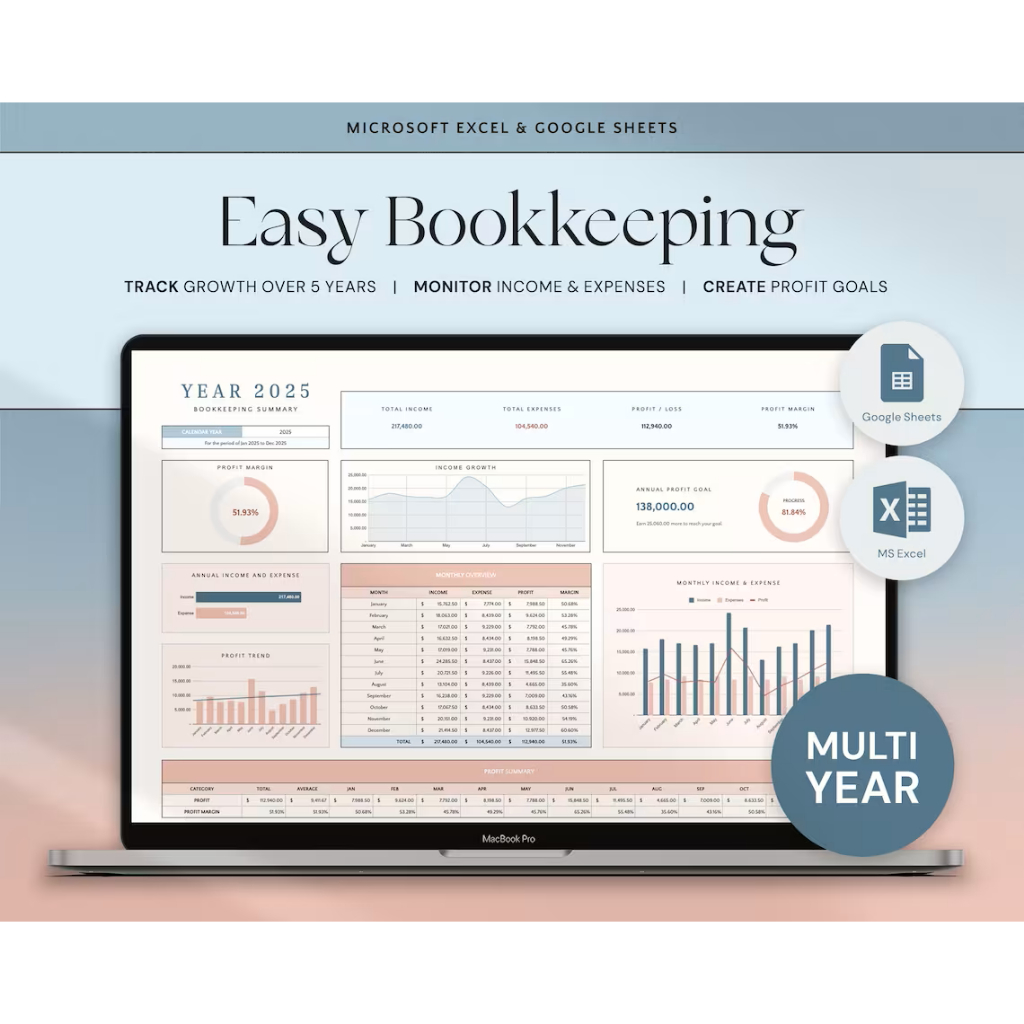 Automated Small Business Bookkeeping Template Excel Google Spreadsheet ...