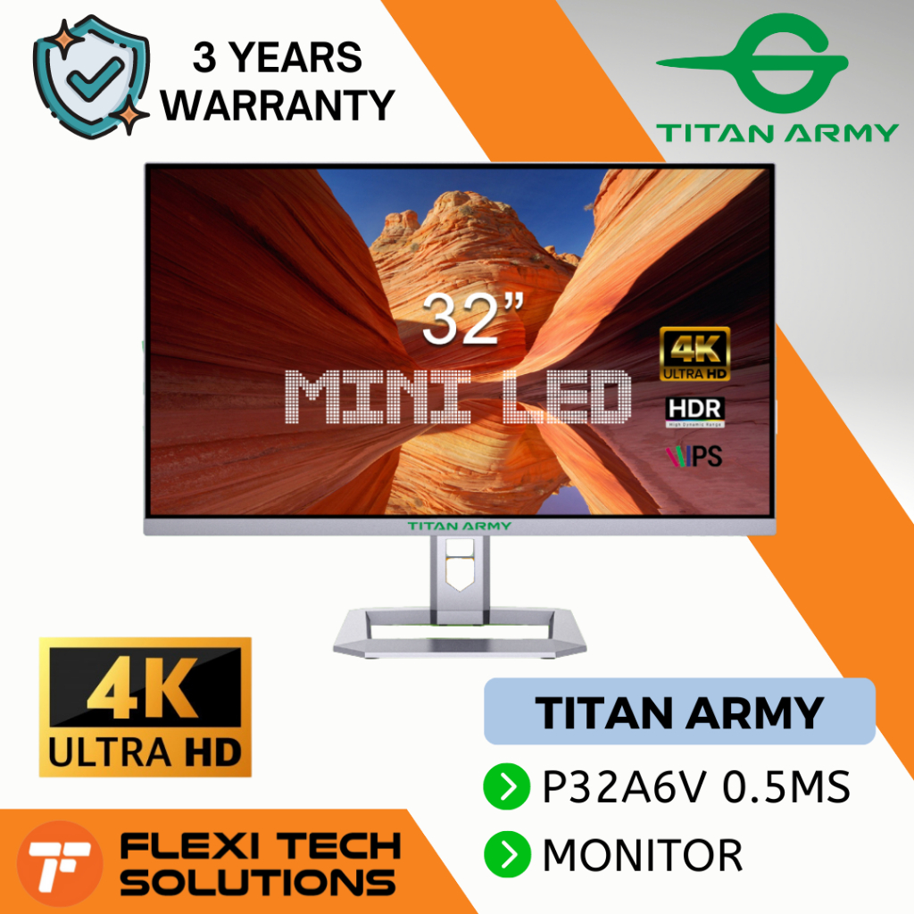 Flexi Tech TITAN ARMY 32 inch MiniLED UHD 4K 144Hz IPS 0.5ms HDR Gaming Monitor (P32A6V ...