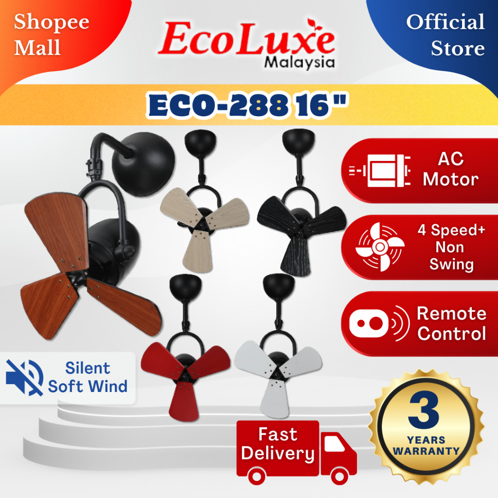 ECOLUXE Mini Fan AC Motor with 4 Speeds Remote Control Ceiling Fan 3 ...