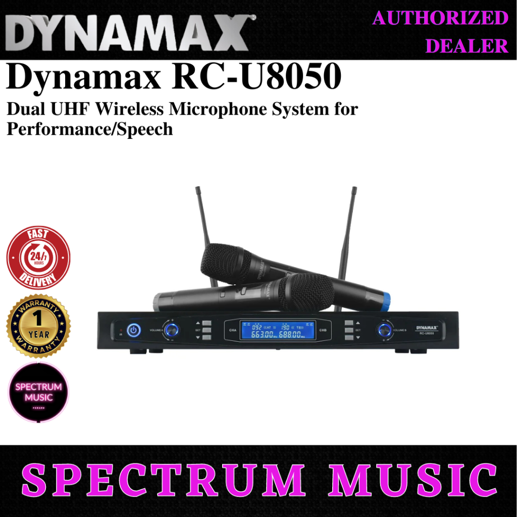 Dynamax RC-U8050 Dual UHF Wireless Microphone System for Performance ...