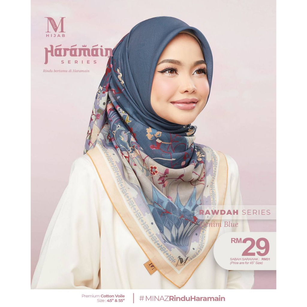 MINAZ HIJAB HARAMAIN SERIES : RAWDAH SERIES (DENIM BLUE) | Shopee Malaysia