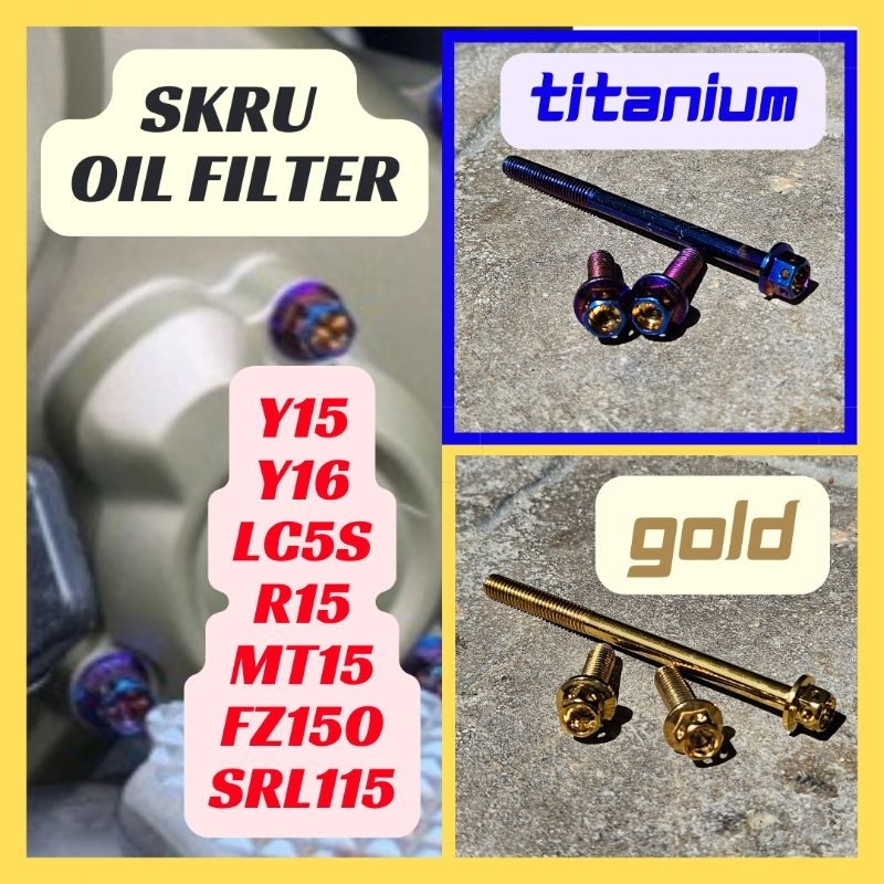 [1 Set] Skru/Screw Bolt GOLD/TITANIUM Oil Filter Cover for Yamaha Y15ZR ...