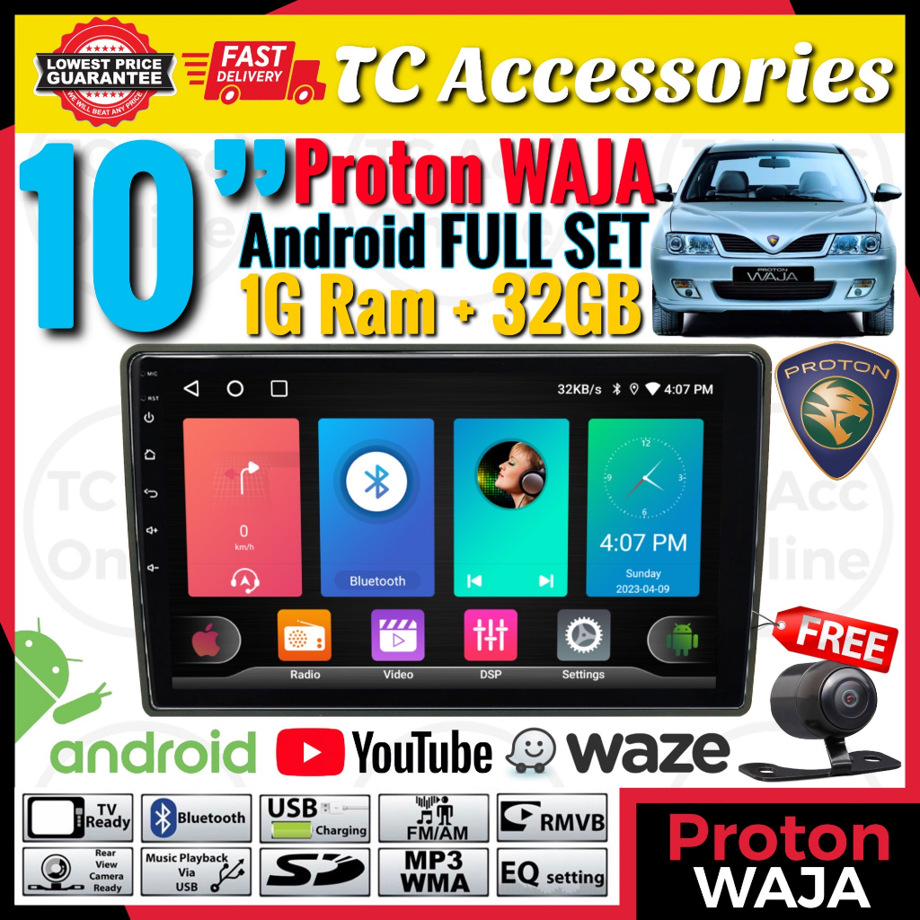 (Proton Waja) 10" Android 2-DIN Car Player IPS Screen 2GB/4GB Ram ...