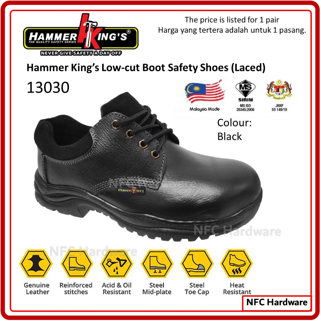 HAMMER KING'S 13030 Low-cut Boot Safety Shoes Black (Laced) | Shopee Malaysia