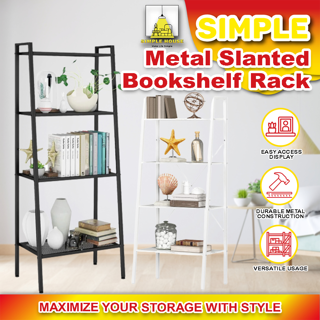 𝗦𝗜𝗠𝗣𝗟𝗘 𝟰 𝗫 TIER METAL MULTIPURPOSE Slanted Bookshelf Storage Rack ...