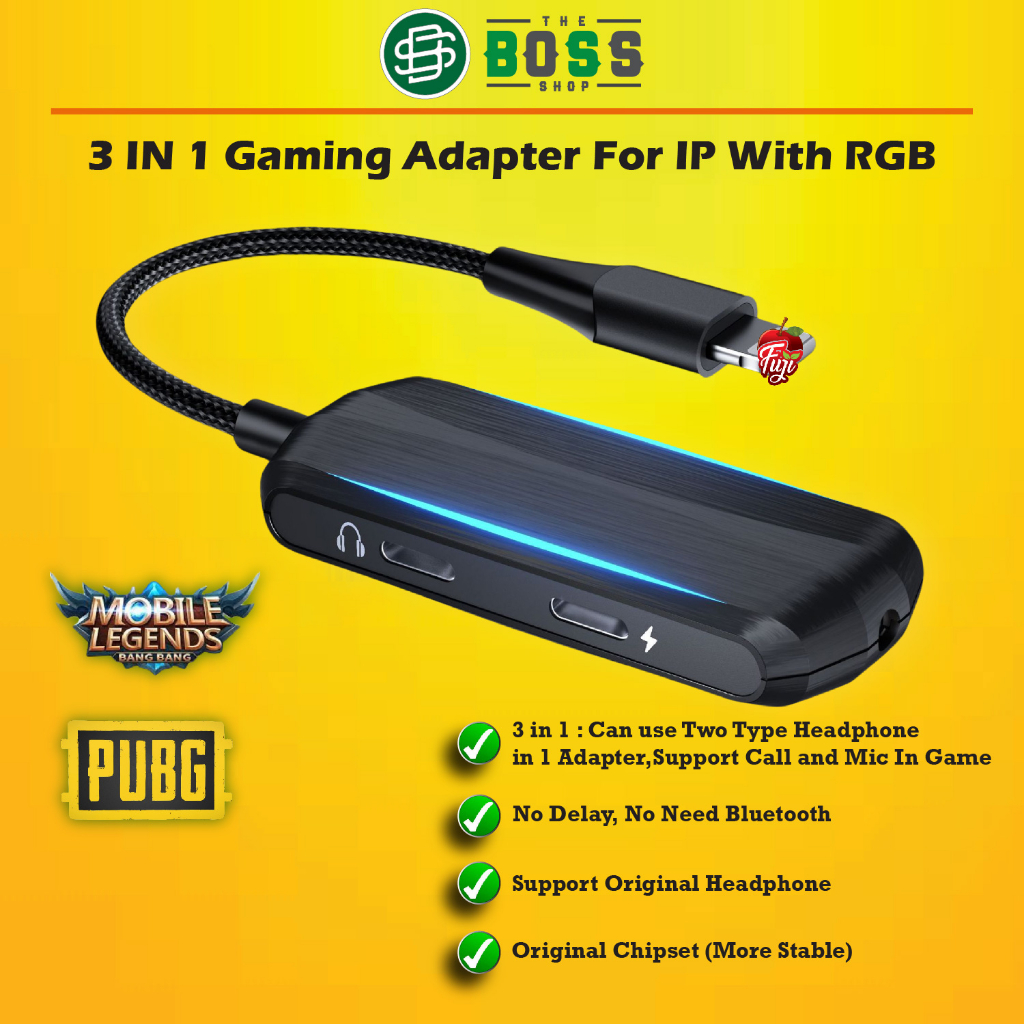 Gaming Sound Adapter For Ip 3 in 1-support mic,charging,no delay,RGB ...