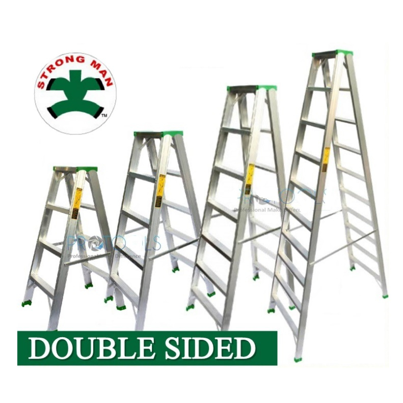 STRONGMAN ALUMINIUM LADDER DOUBLE SIDED LADDER TANGGA LIPAT 4 STEPS 5 STEPS 8 STEPS 9 STEPS ...