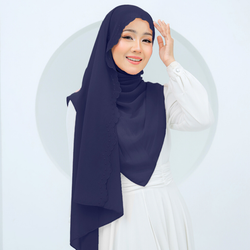 Zephia Tudung Shawl Sulam Tepi Chiffon Bunga Hijab Sulam Shawl Pengantin Embroided Side Tudung ...