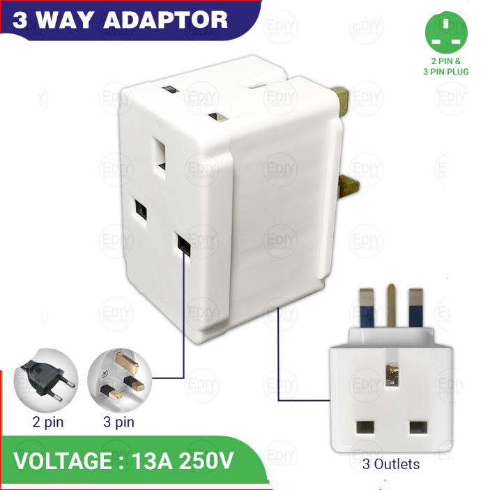 3 Way Adaptor Malaysia Fused 250V 13A UK 3 Pin Adapter | Shopee Malaysia