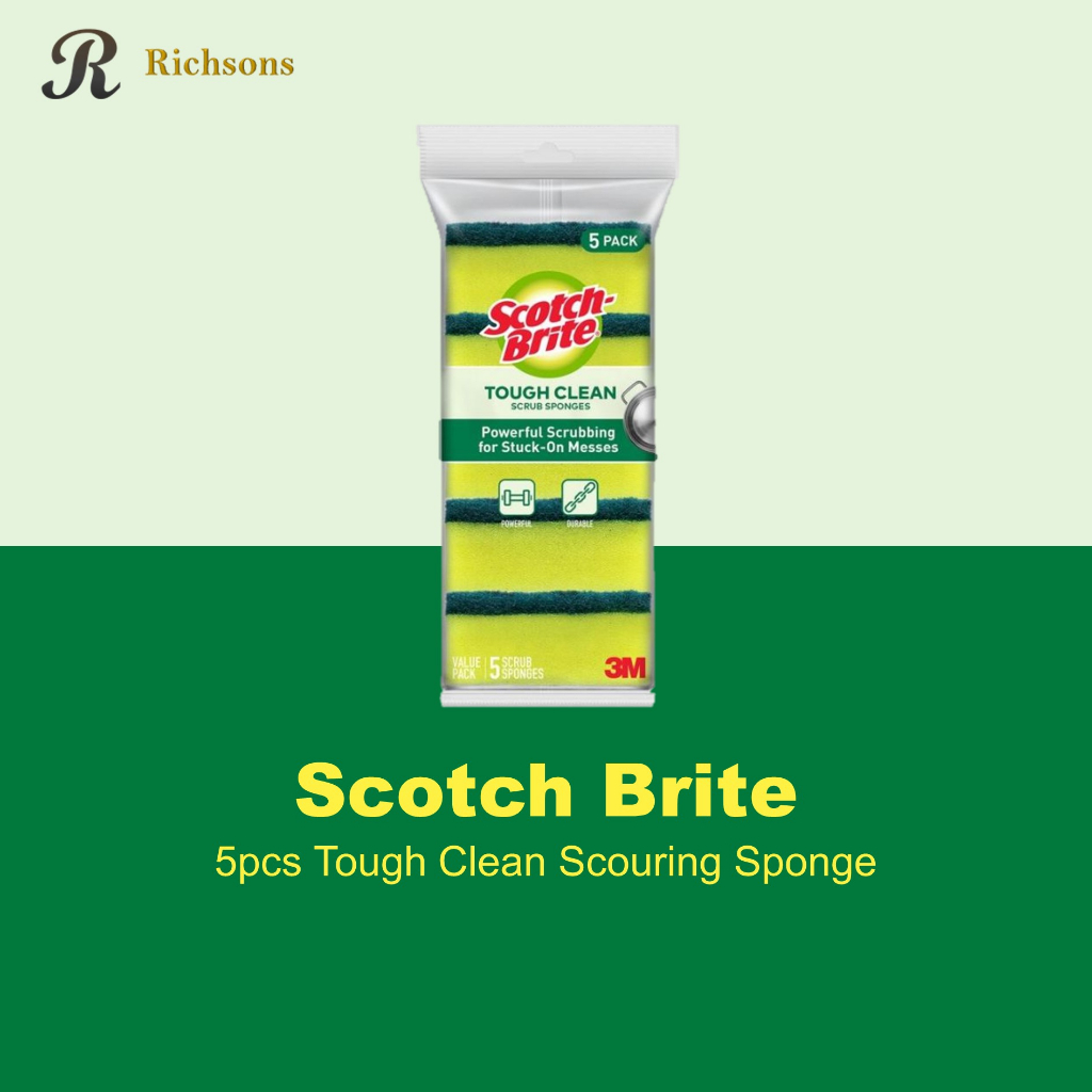 3M Scotch Brite - 5pcs Tough Clean Heavy Duty Scouring Sponge Scrub ...
