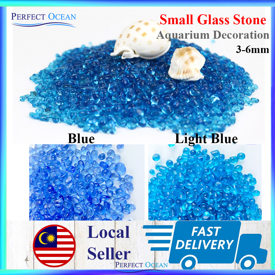 Small Blue Glass Stone Aquarium Decoration 200g Pebbles Batu Kaca Biru ...