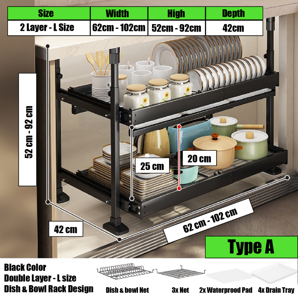 Kitchen cabinet pull out dish & bowl rack / multi-function pull out ...