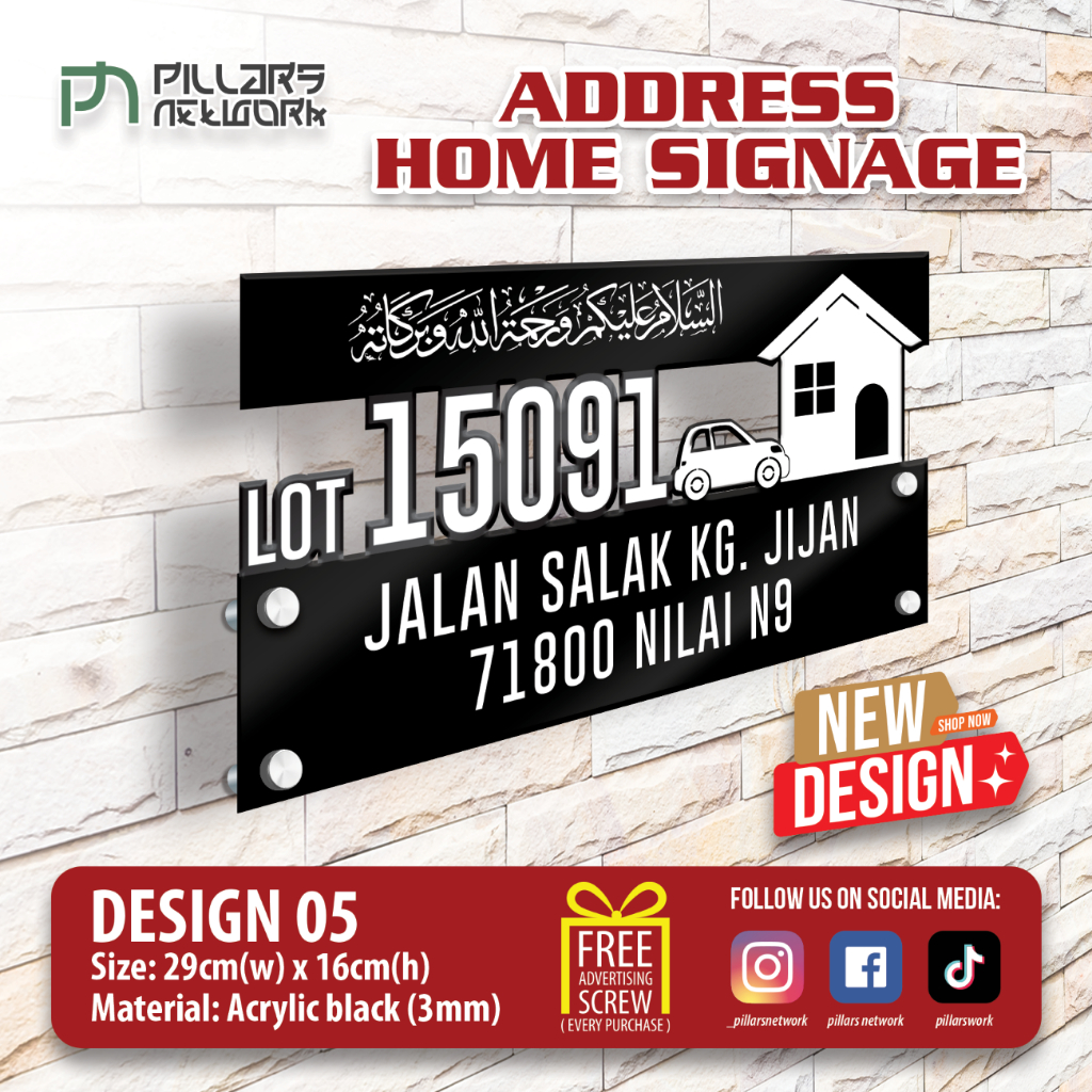 Custom Signage Rumah Plate Alamat Rumah Modern House Number Plat ...