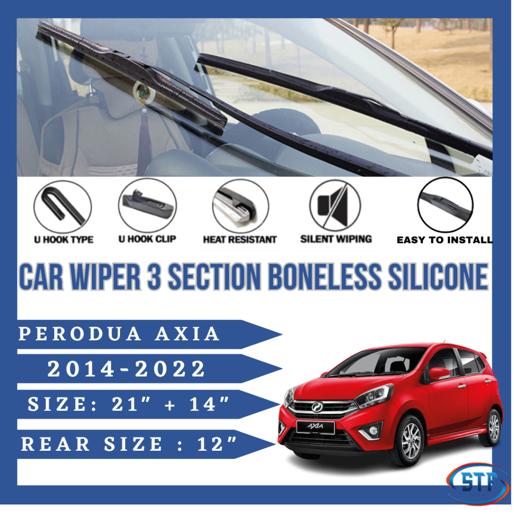 Perodua Axia ( 2014-2022 )High Grade Three section Silicone Front Wiper ...