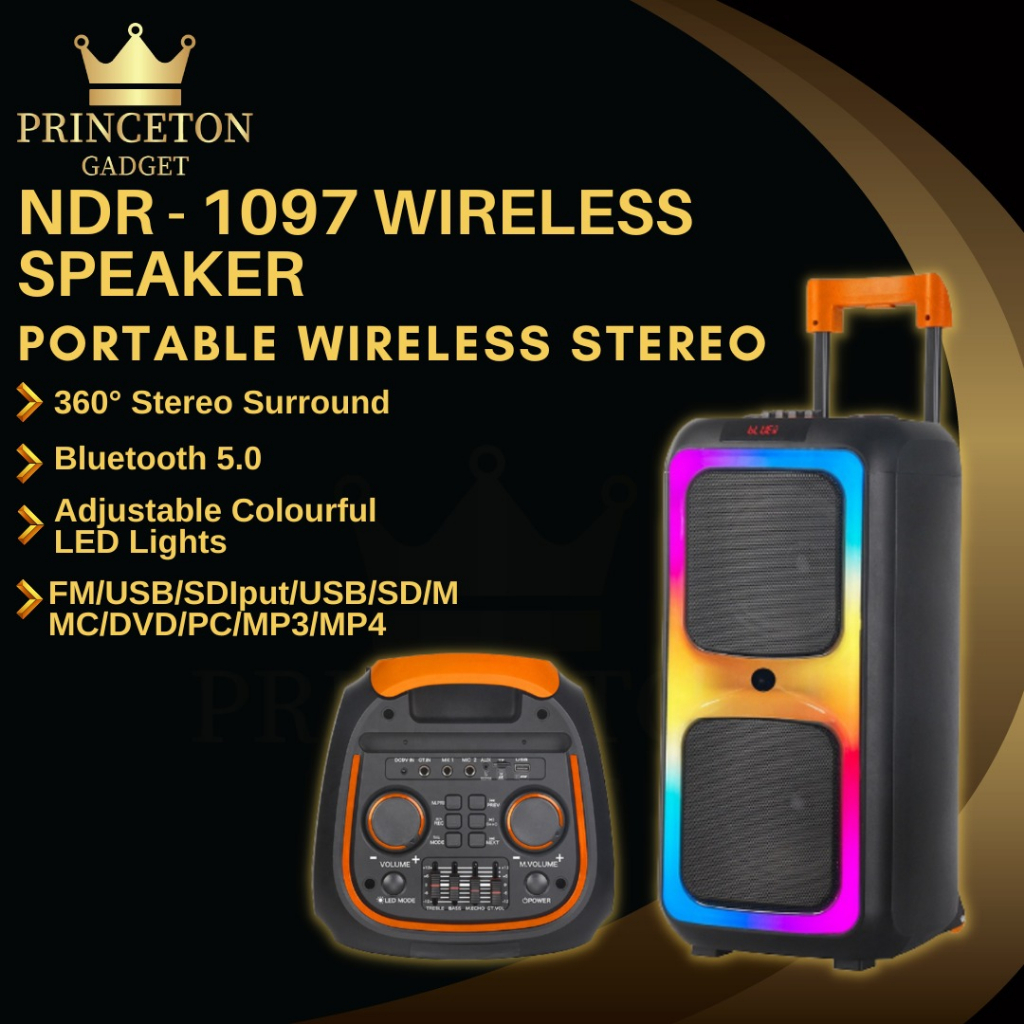 NDR-1097 Bluetooth Radio FM Pendrive Raya Lampu RGB Speaker 8 inches 8 inci FREE 1 WIRED ...