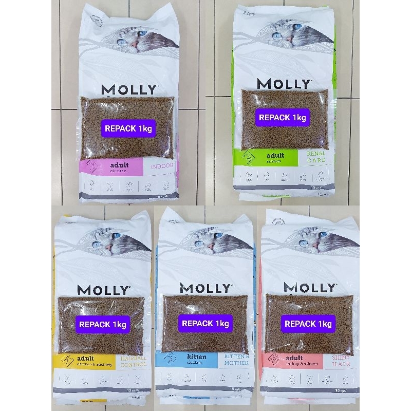 🤩MOLLY 1kg REPACK kitten / indoor / hairball / shiny hair / renel care ...