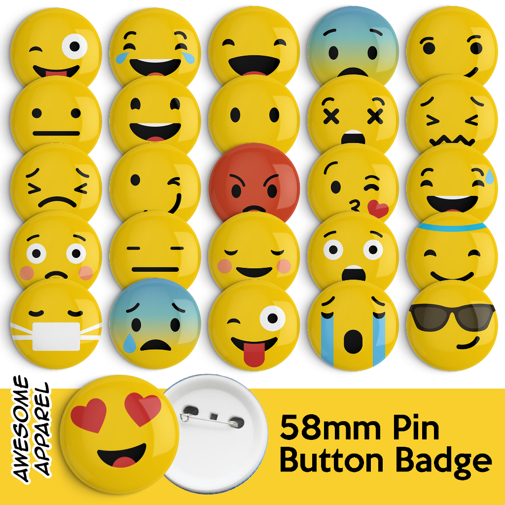 Emoji Emoticon Designs 58mm 44mm Button Badge with Pin (Z921-Z950 ...